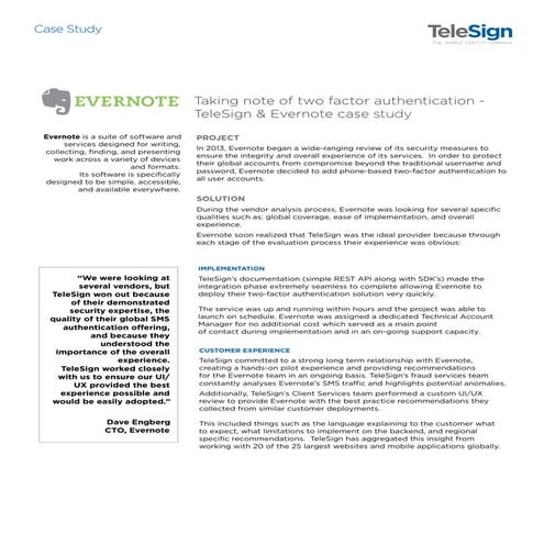 Taking note of two factor authentication - TeleSign & Evernote case study | PDF
