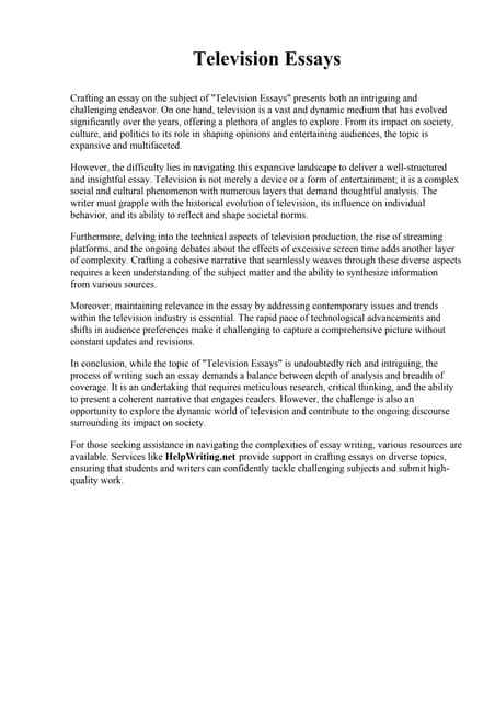 Essay For Television. Fieldstone Middle School | PDF