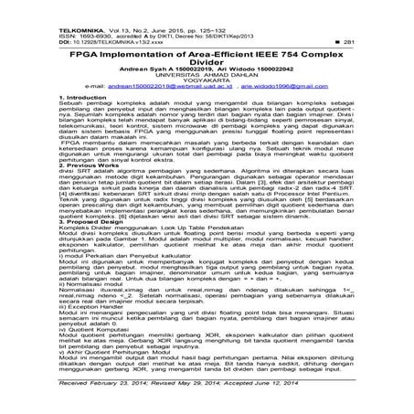 Telkomnika Fpga Implementation Of Area Efficient Ieee 754 Complex Pdf 