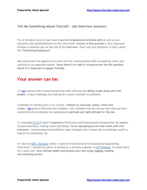 Common questions for Interview | PPT