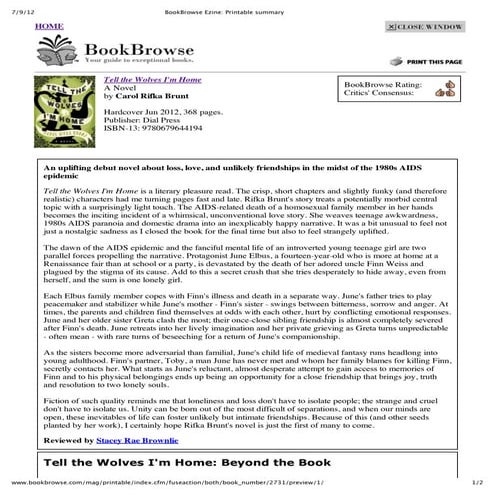 Tell the Wolves I'm Home review & sidebar | PDF