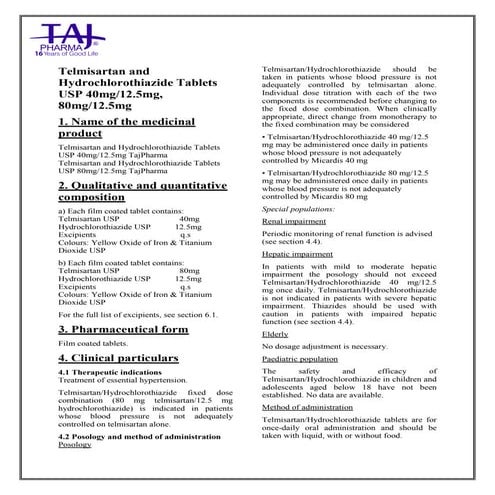 Telmisartan and Amlodipine Tablets IP 40mg/5mg (Telmisar-A) Taj Pharma ...