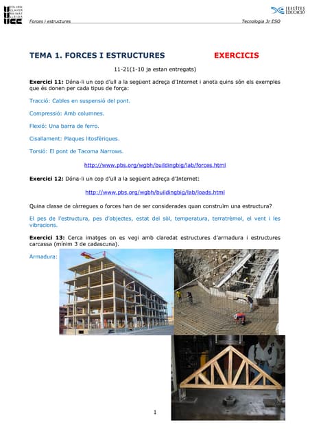 Tema 1. Forces I Estructures (Exercicis) | PDF