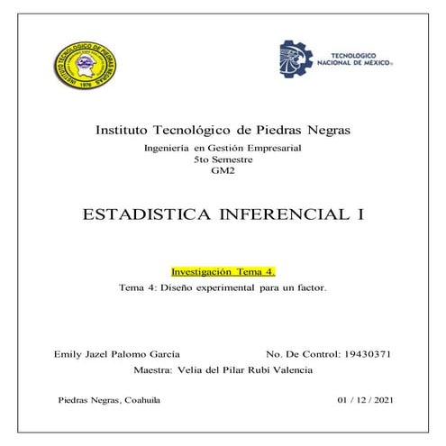 Tema 4. Diseño experimental para un factor | PDF