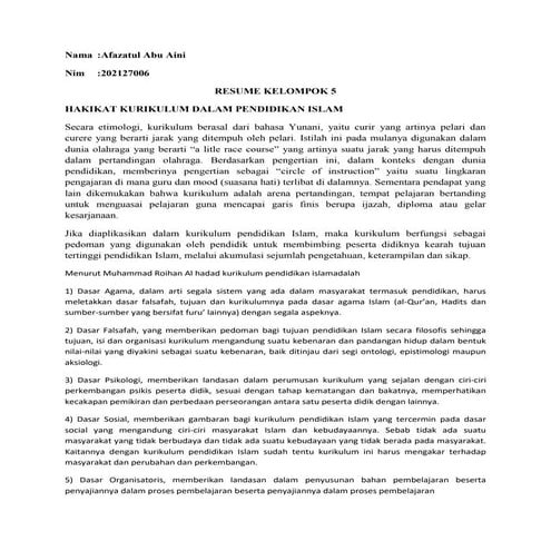 Hakikat Kurikulum Dalam Pendidikan Islam | DOCX