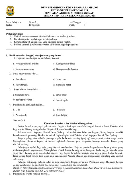 Ulangan Tema 7 kelas 3 SD | PDF