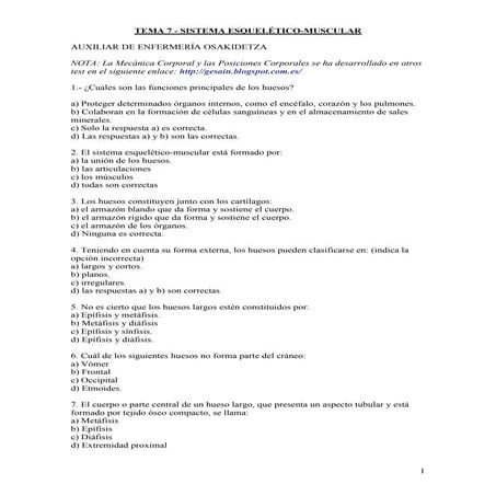 Test - Tema 7 Sistema Esquelético Muscular | PDF