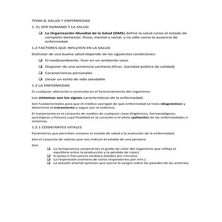 TEMA 8, SALUD Y ENFERMEDAD 3ºESO | PDF