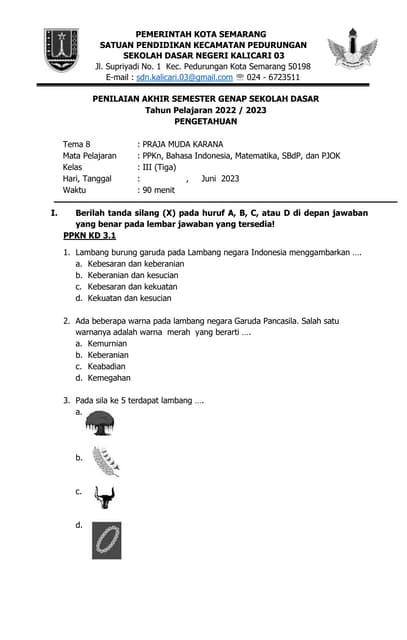 SOAL PAS KELAS 3 TEMA 5 semester 2 tahun ajaran 2023-2024 | PDF