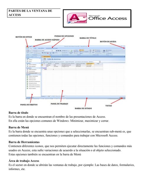 Partes de la ventana de access | PDF