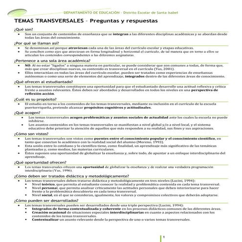 Temas Transversales preguntas y respuestas | PDF