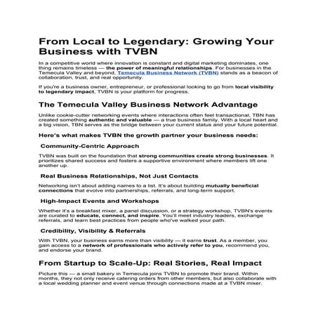 From Local to Legendary: Growing Your Business with TVBN | PDF