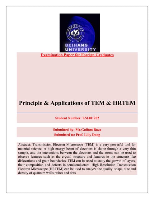 Transmission electron microscope, high resolution tem and selected area ...