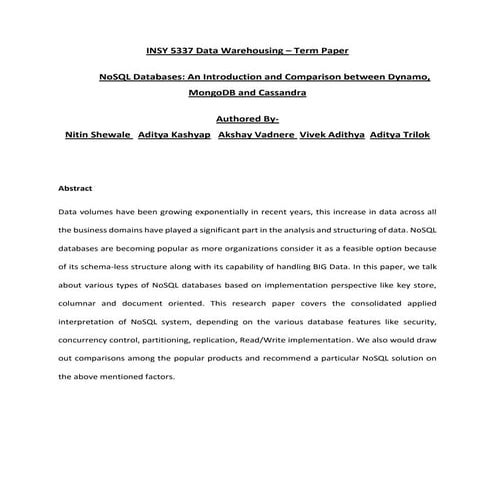 Nosql Databases An Introduction And Comparison Between Dynamo Mongodb 9792