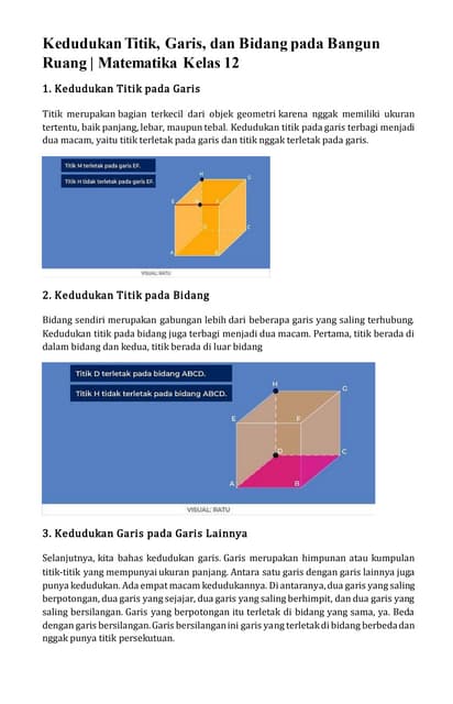 UKBM 1 Dimensi 3: Kedudukan Titik, Garis, dan Bidang. | PDF