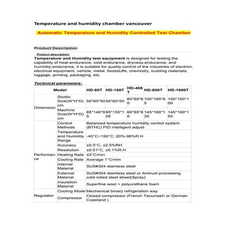 Temperature and humidity chamber vancouver | PDF