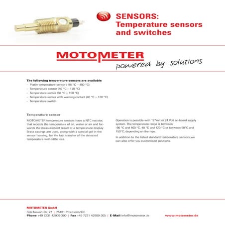 Automotive Temperature Sensors and Switches | PDF