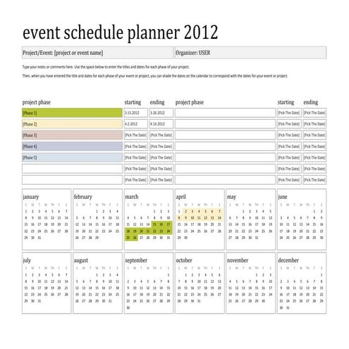 Template - Event schedule planner 2012 | DOCX