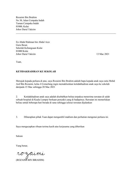 Contoh surat amaran ponteng | DOC