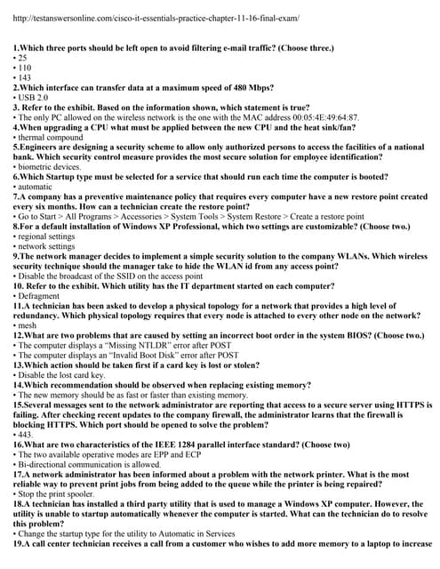 IT Essentials (Version 7.0) - ITE Chapter 11 Exam Answers | PDF