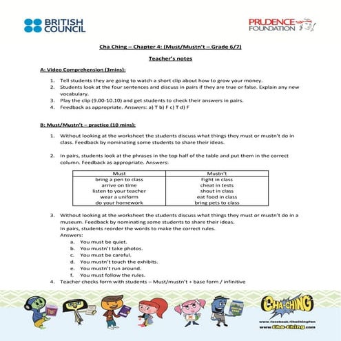 Templated cha ching video 4 - must and mustn't - grade 6 7 - teacher's ...