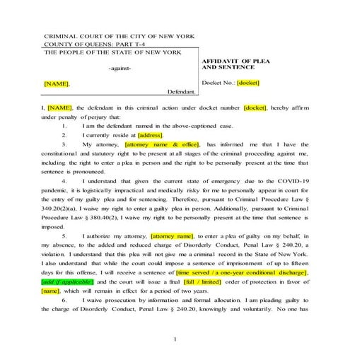 Affidavit of Plea and Sentence | PDF