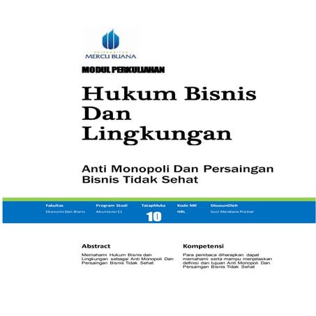 HBL 10, SUCI MEIDIANA PRATIWI, HAPZI ALI, ANTI MONOPOLI DAN PERSAINGAN BISNIS TIDAK SEHAT ...