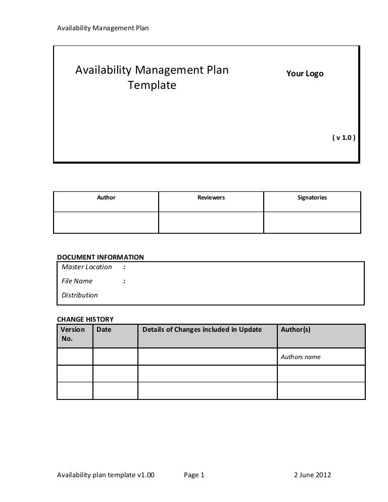 Template Plano de disponibilidade dos serviços