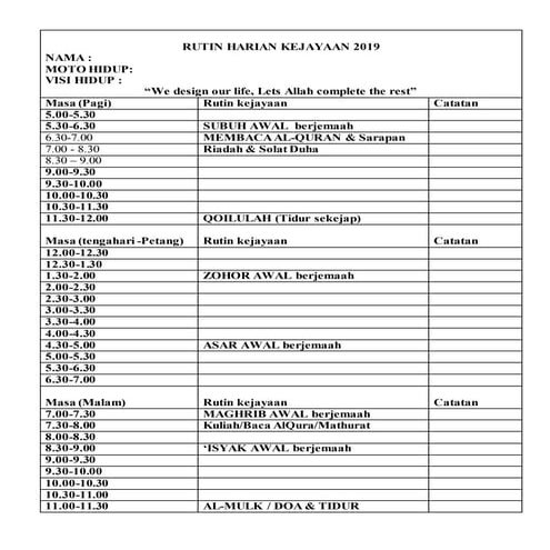 HABIT-Q TEMPLATE RUTIN HARIAN KEJAYAAN (2019) | DOCX