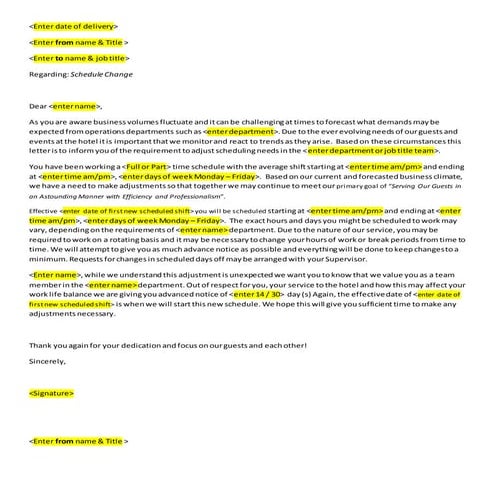 Template schedule change | DOCX