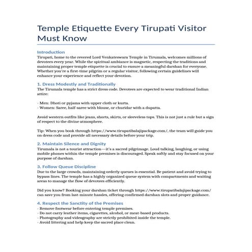 Temple Etiquette Every Tirupati Visitor Must Know | PDF