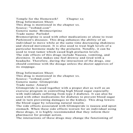 Temple for the Homework! Chapter xxDrug Information Sheet.docx ...