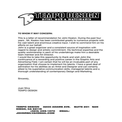 Tempo Design Letter of Recommendation | DOC