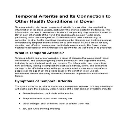 Temporal Arteritis and Its Connection to Other Health Conditions in ...