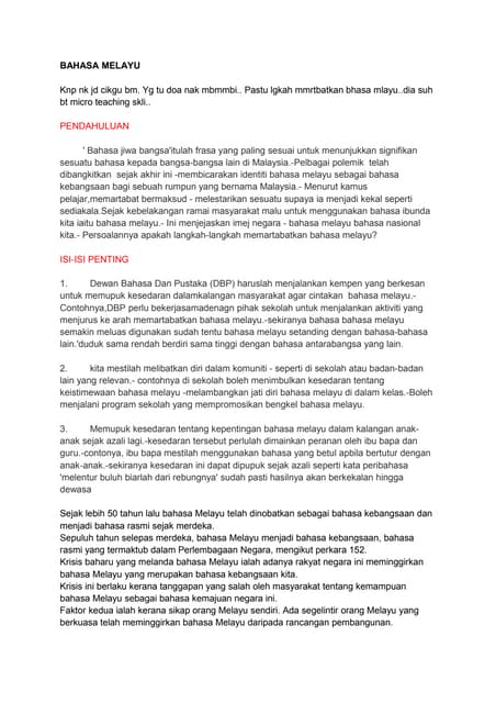 Skrip pidato 'memartabatkan bahasa melayu' | DOCX