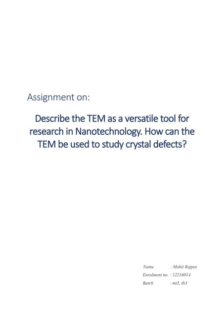 Principle & Applications of Transmission Electron Microscopy (TEM) & High Resolution TEM | PDF