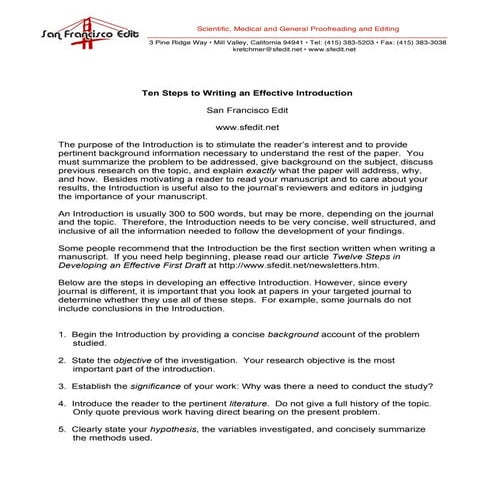 Ten Steps To Writing An Effective Introduction | PDF