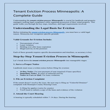 Tenant Eviction Process Minneapolis: A Complete Guide | PDF