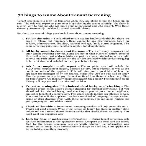 Tenant screening | DOCX | Real Estate Renting and Leasing | Real Estate