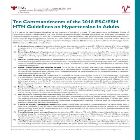 Ten commandments of the 2018 esc guidelines on hypertension in adults | PDF