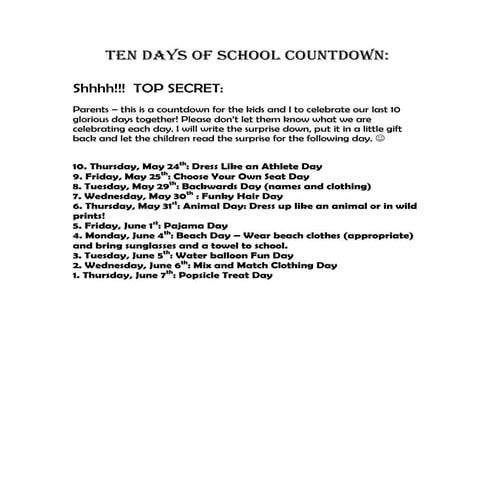 Ten days of school countdown | PDF
