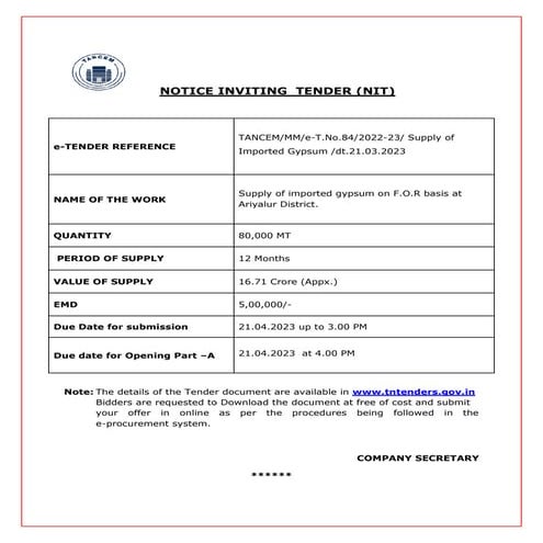 Tendernotice_1 NOTICE INVITING TENDER FOR | PDF