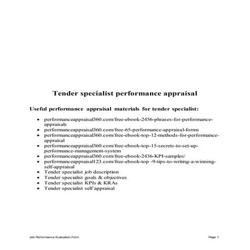 Tender specialist performance appraisal | PDF