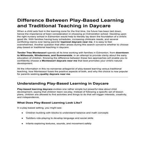 Difference Between Play-Based Learning and Traditional Teaching in ...