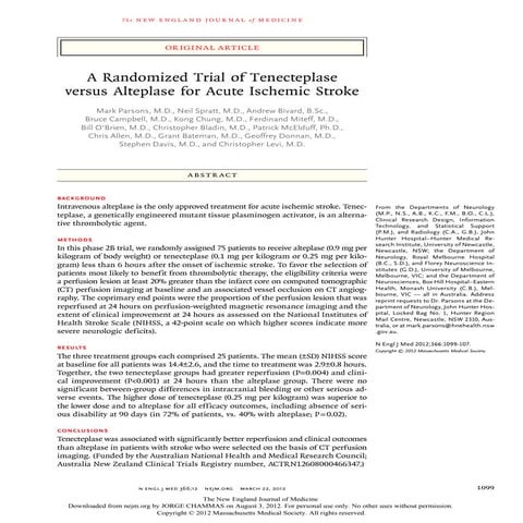 Tenecteplase X Alteplase no Acidente Vascular Cerebral - AVC | PDF