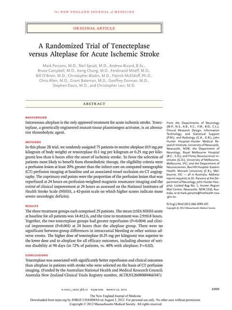 Tenecteplase : A better tPA for Acute ischemic stroke? | PPTX