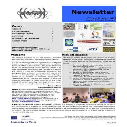 Tenegen newsletter 1st issue, January 2009 | PDF