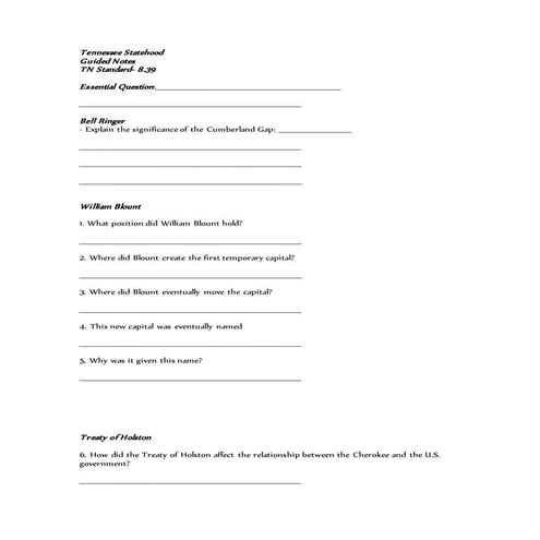 Tennessee Statehood Notes | PDF