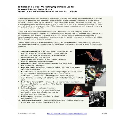 10 Roles of a Successful Marketing Operations Leader | PDF