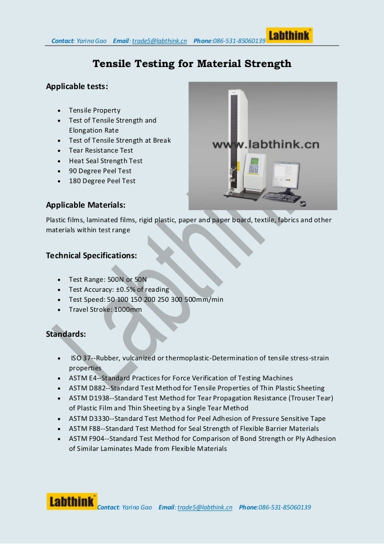 Tensile testing for material strength